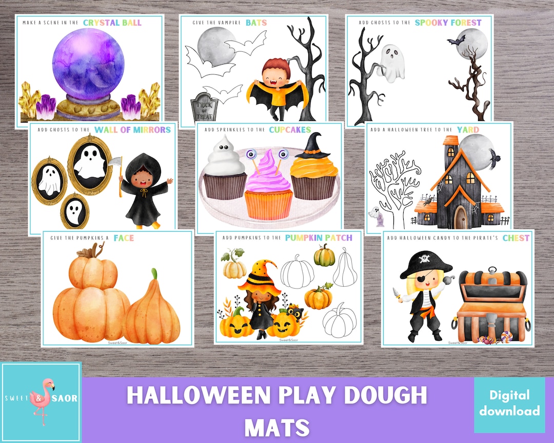 Halloween Play Dough Mats, Printable Fall Play Dough Mats, Halloween ...