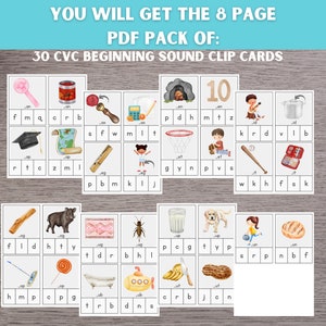 CVC Beginning Sound Clip Cards: Montessori Phonics Printable (PDF) - Etsy