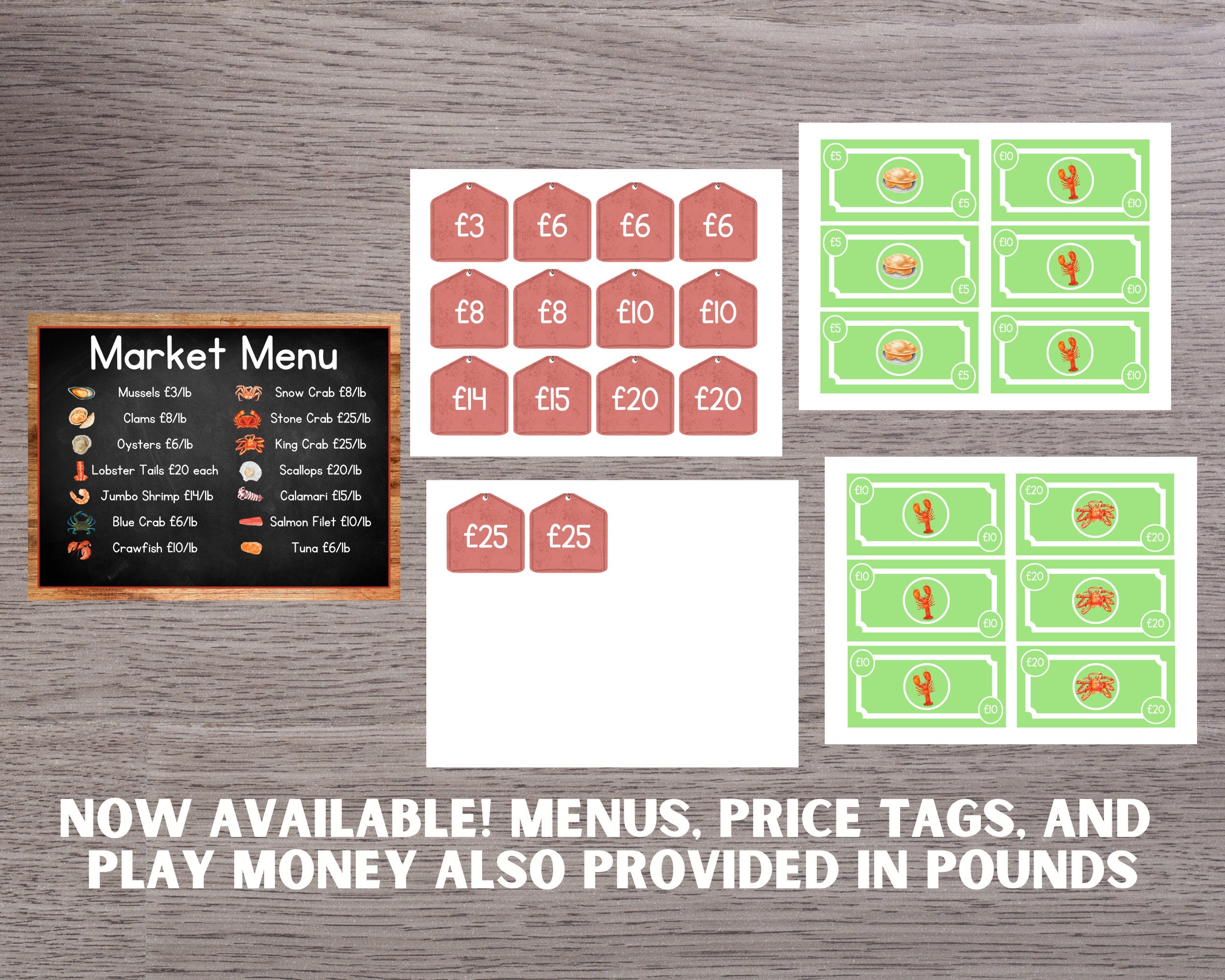 Seafood Market Dramatic Play Set: Printable Pretend Play (PDF Download ...