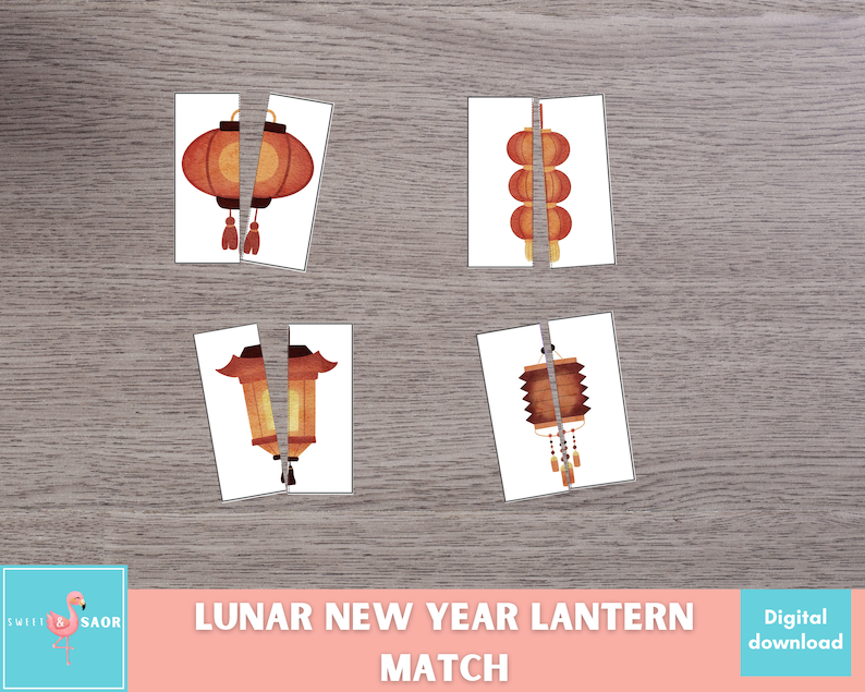 Lunar New Year Lantern Matching Puzzles, Preschool Printable ...