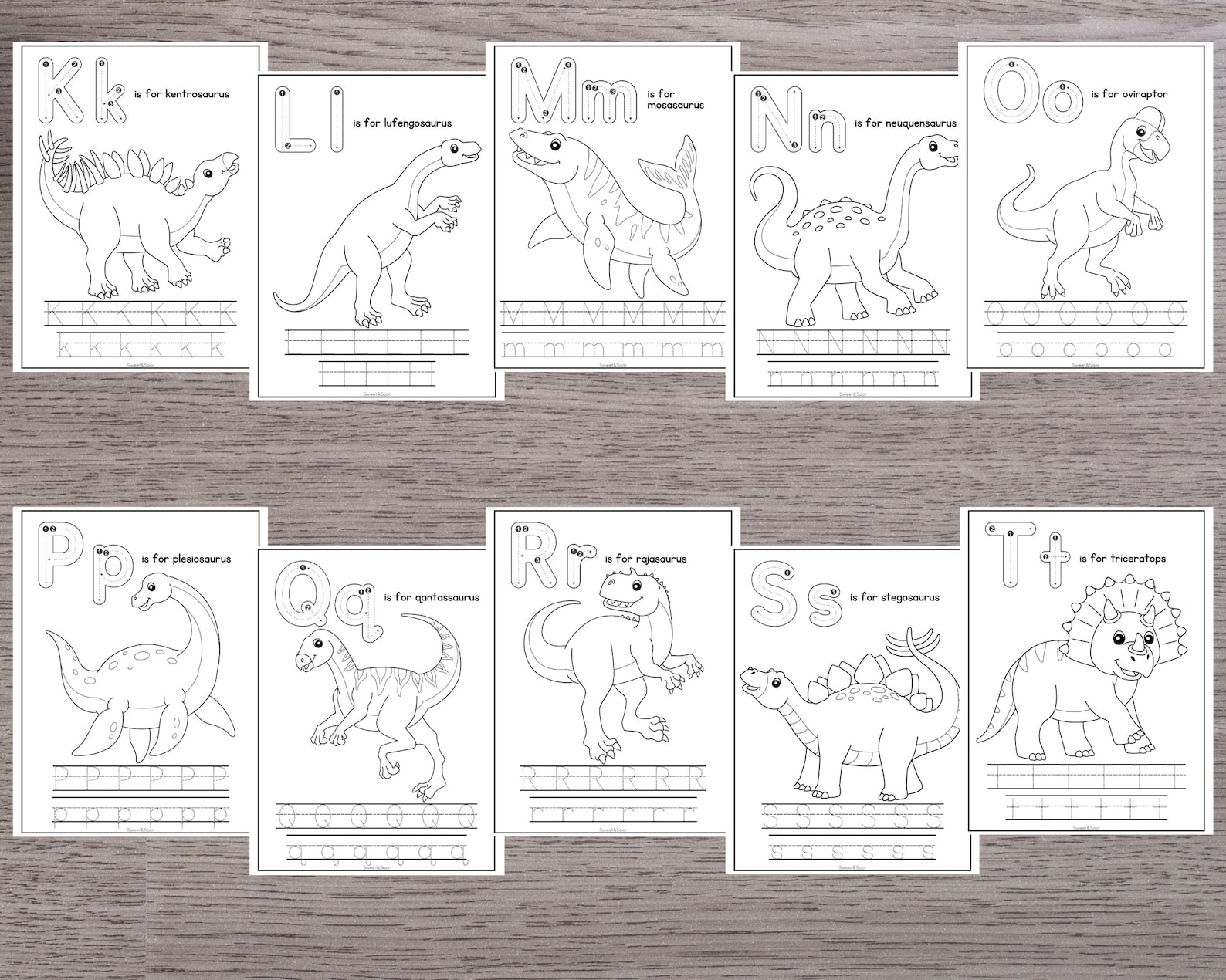 Dinosaur Alphabet Coloring Pages: Letter Tracing Worksheets (digital ...