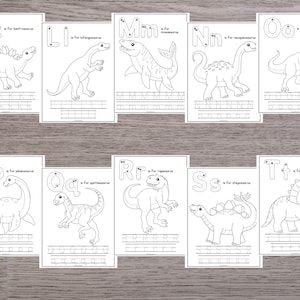 Dinosaur Alphabet Coloring Pages: Letter Tracing Worksheets (digital ...