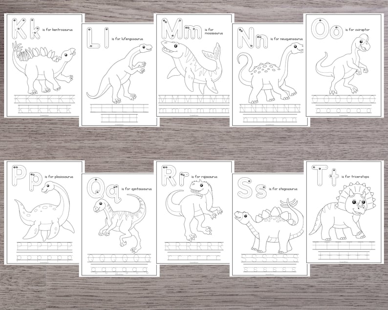 Dinosaur Alphabet Coloring Pages: Letter Tracing Worksheets (digital ...