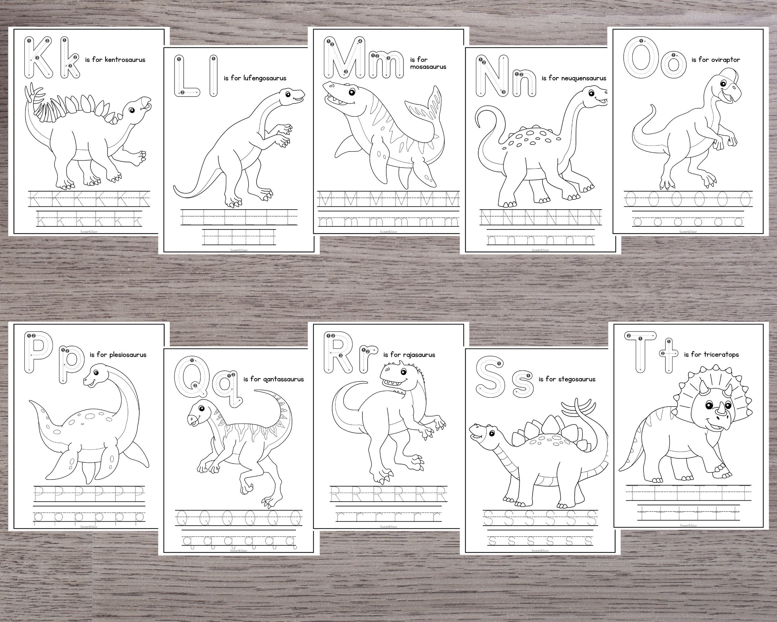 Dinosaur Coloring and Alphabet Letter Tracing Worksheets, Preschool ...
