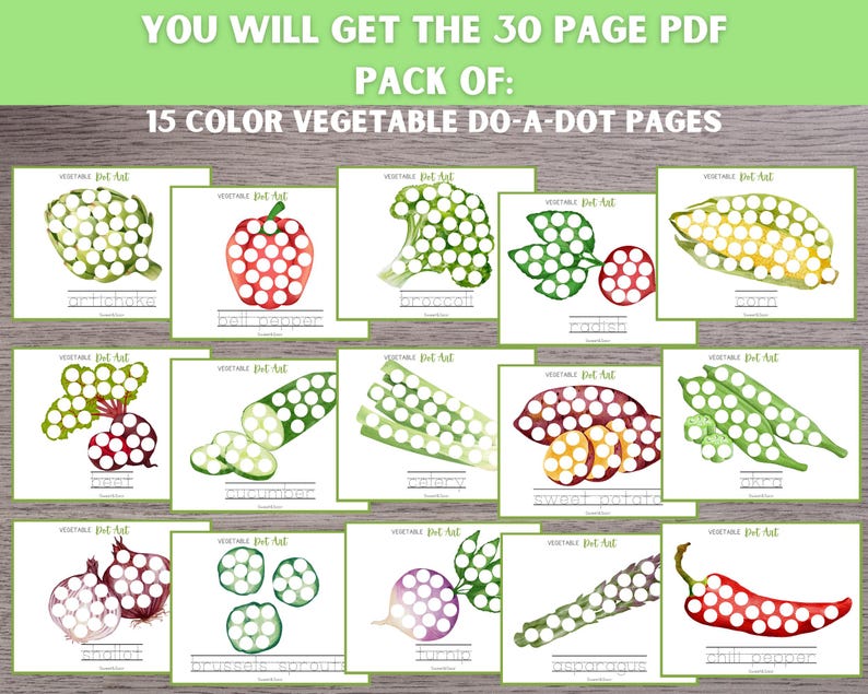 Vegetable Dot Marker Activity Pages: Fine Motor Skills Printable (PDF ...