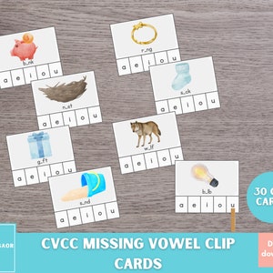 CVCC Words Missing Vowel Clip Cards, Montessori Phonics Printable ...