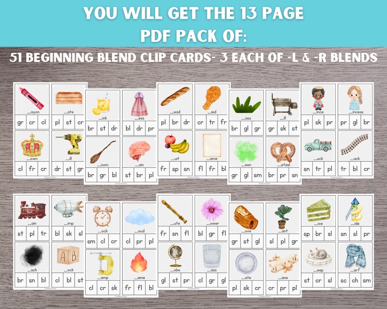 Consonant Blends Clip Cards: Montessori Reading Activity (digital ...