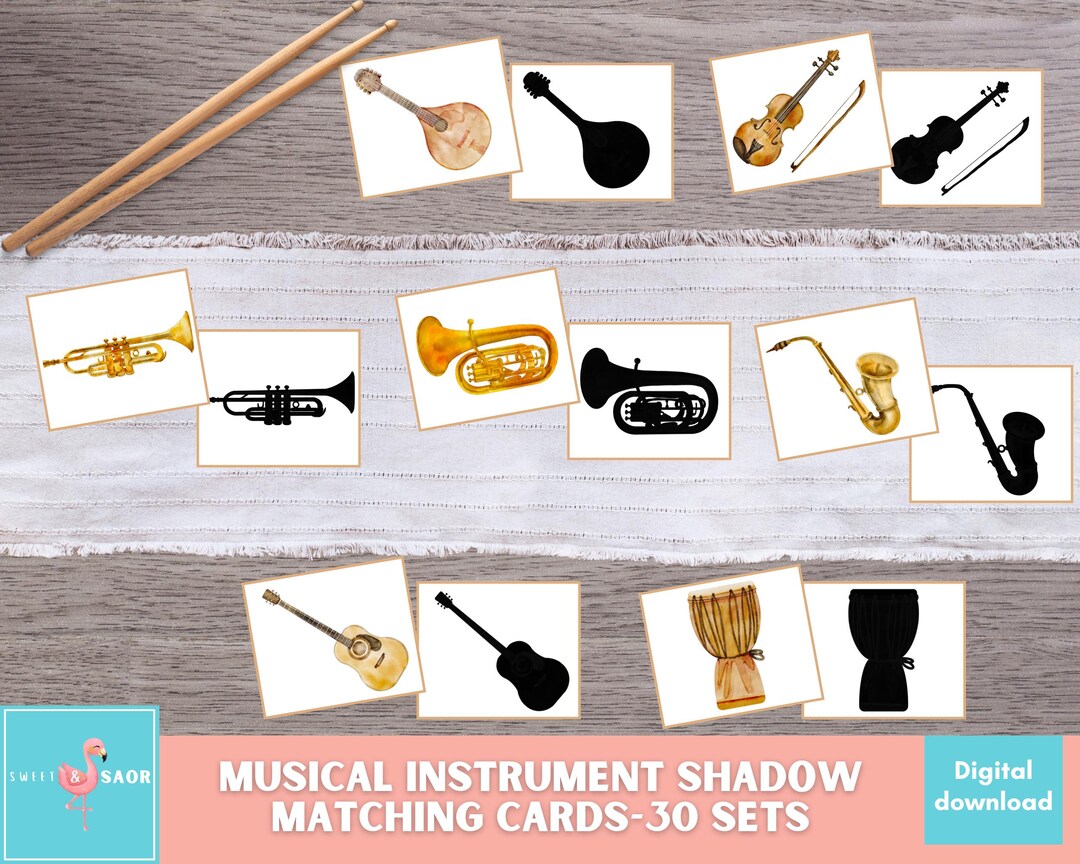 Musical Instruments Shadow Matching Cards, Preschool Music Printable ...
