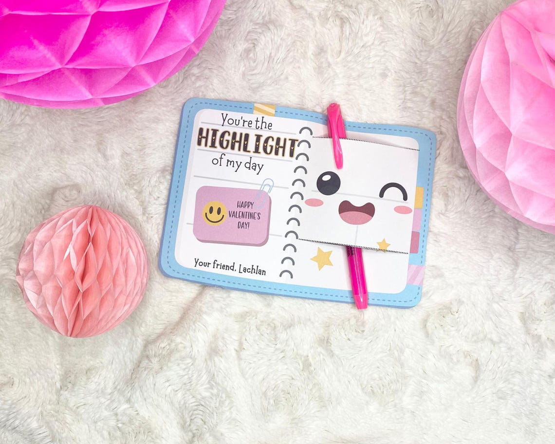 Printable Highlighter Valentine Gift Tags: Editable Classroom Cards ...