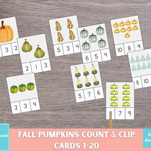 Fall Pumpkin Count and Clip Cards: Preschool Math (PDF Download) - Etsy