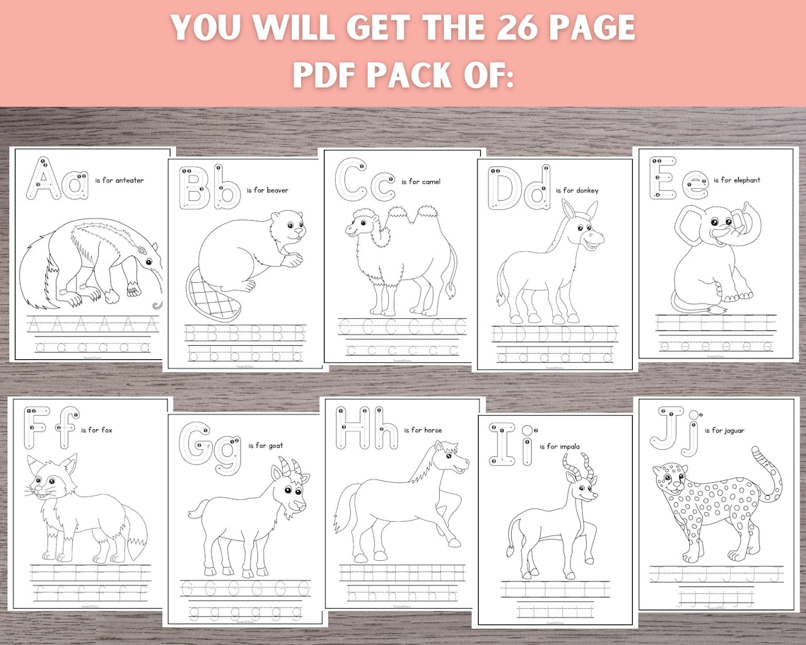 Alphabet Coloring Pages, ABC Tracing Practice, Animal Coloring Pages ...