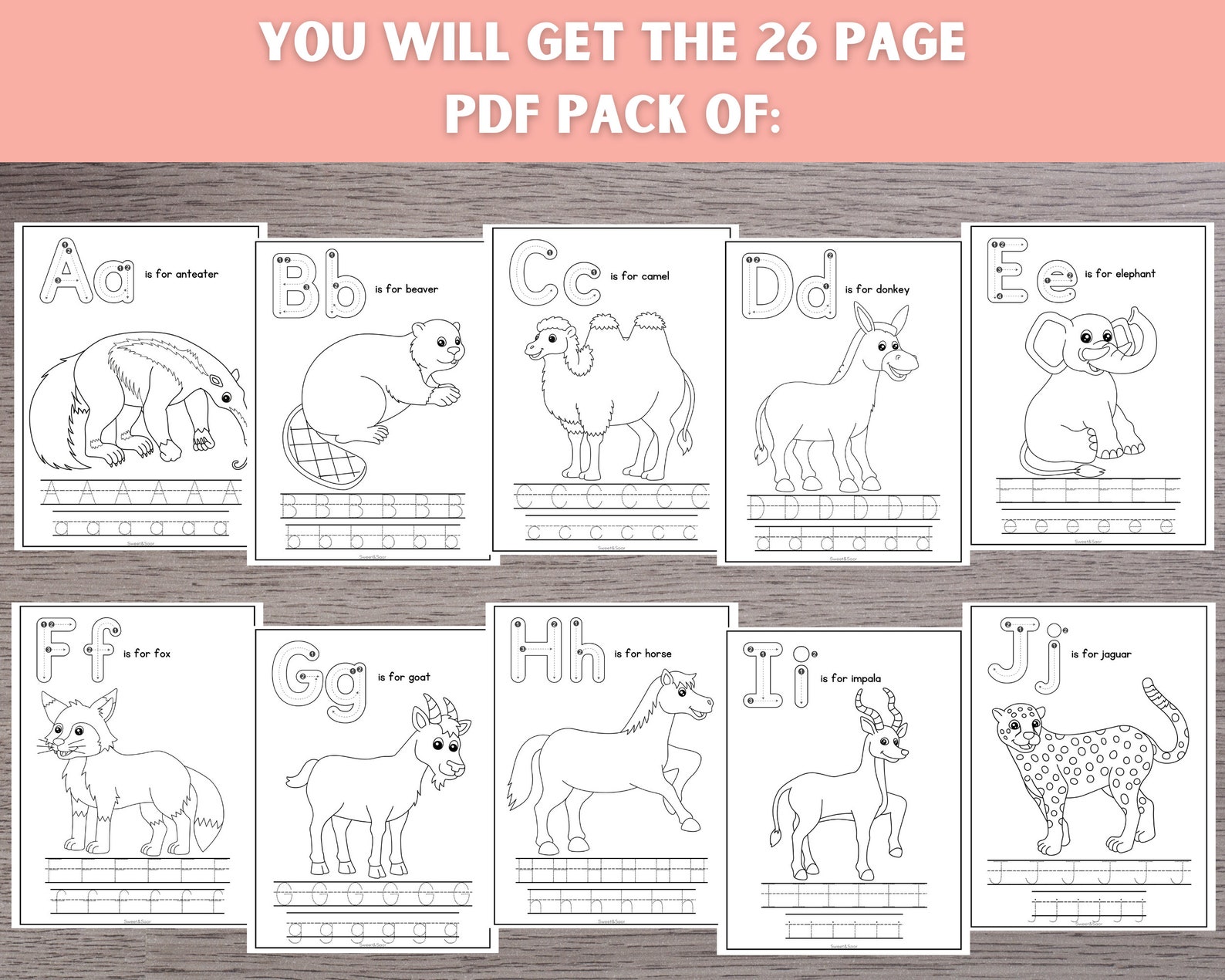 Alphabet Coloring Pages, ABC Tracing Practice, Animal Coloring Pages ...