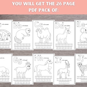 Alphabet Coloring Pages, ABC Tracing Practice, Animal Coloring Pages ...