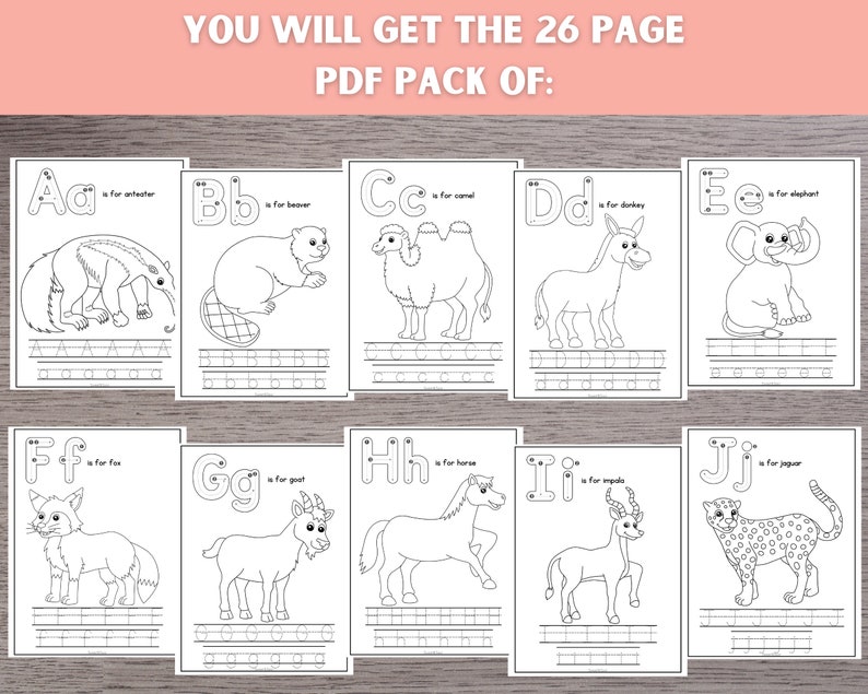 Alphabet Coloring Pages, ABC Tracing Practice, Animal Coloring Pages ...
