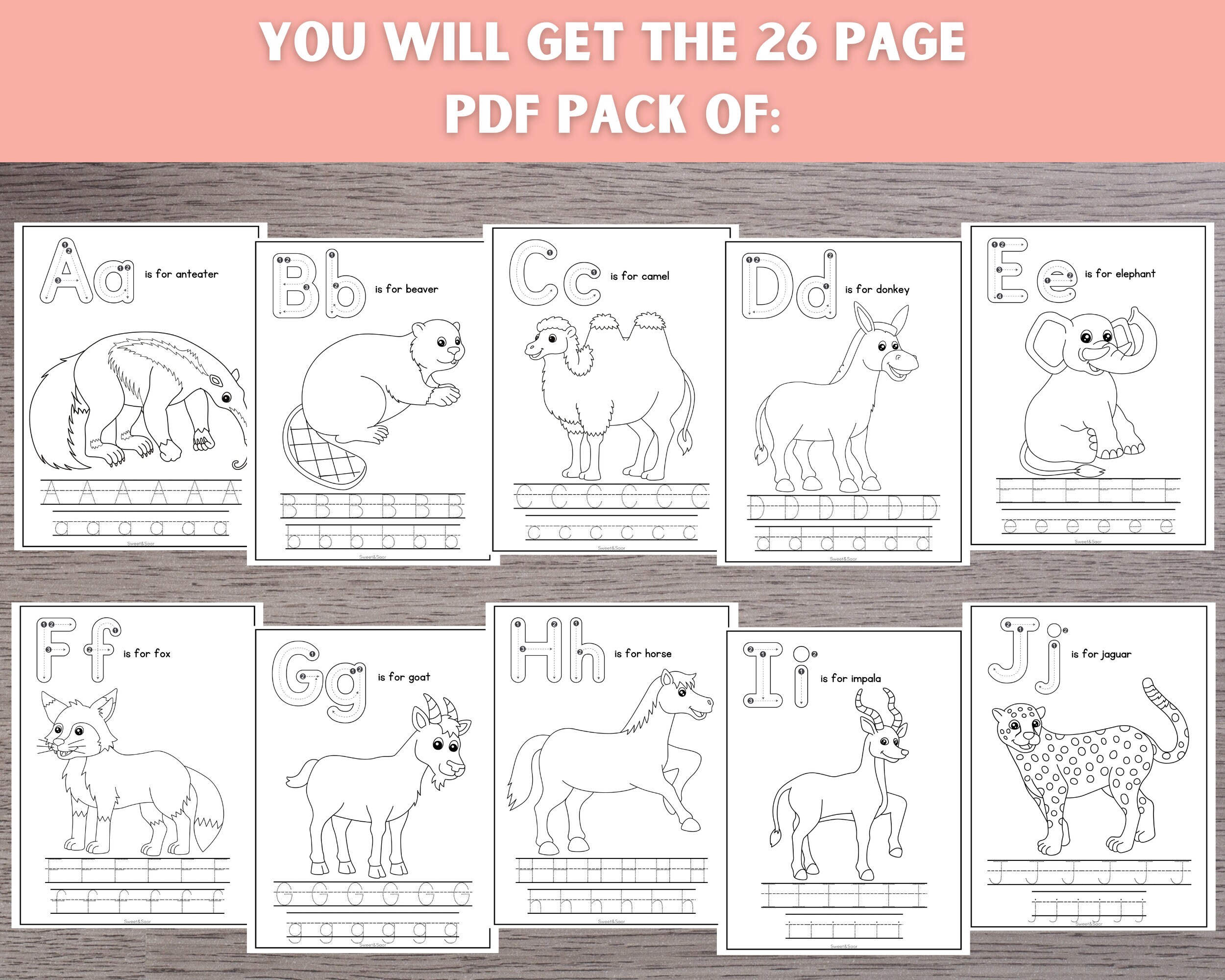Alphabet Coloring Pages, ABC Tracing Practice, Animal Coloring Pages ...