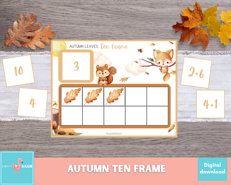 Autumn Leaves Ten Frame: Preschool Math Activity (PDF Download) - Etsy