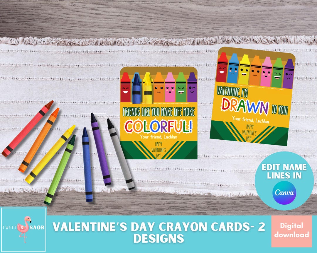 Crayon Valentine, Kids Crayon Box Valentine, Editable Template ...