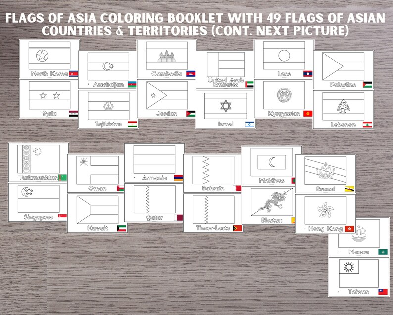 ASIA Flags Coloring Pages, Flags of Asia Flash Cards, Montessori Asian ...