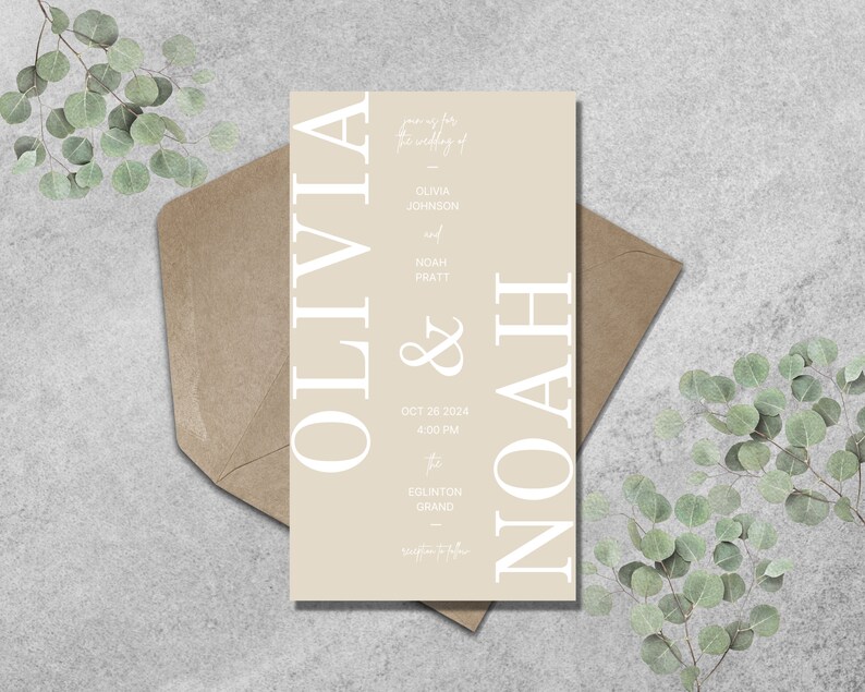 Minimalist Neutral Wedding Invitation Template Editable Wedding Invite ...