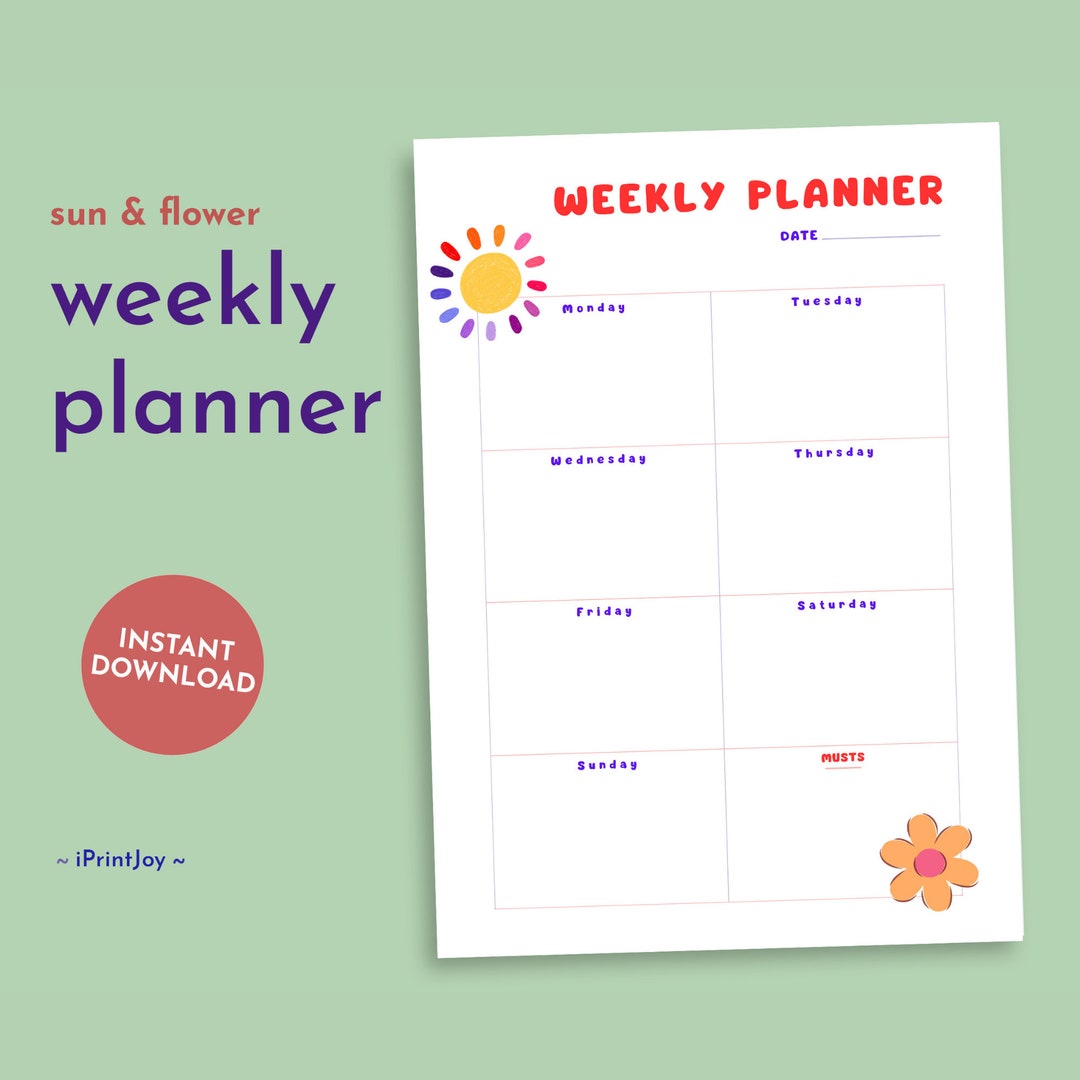 Sun and Flower Weekly Planner, Printable Planner, Weekly Organizer ...