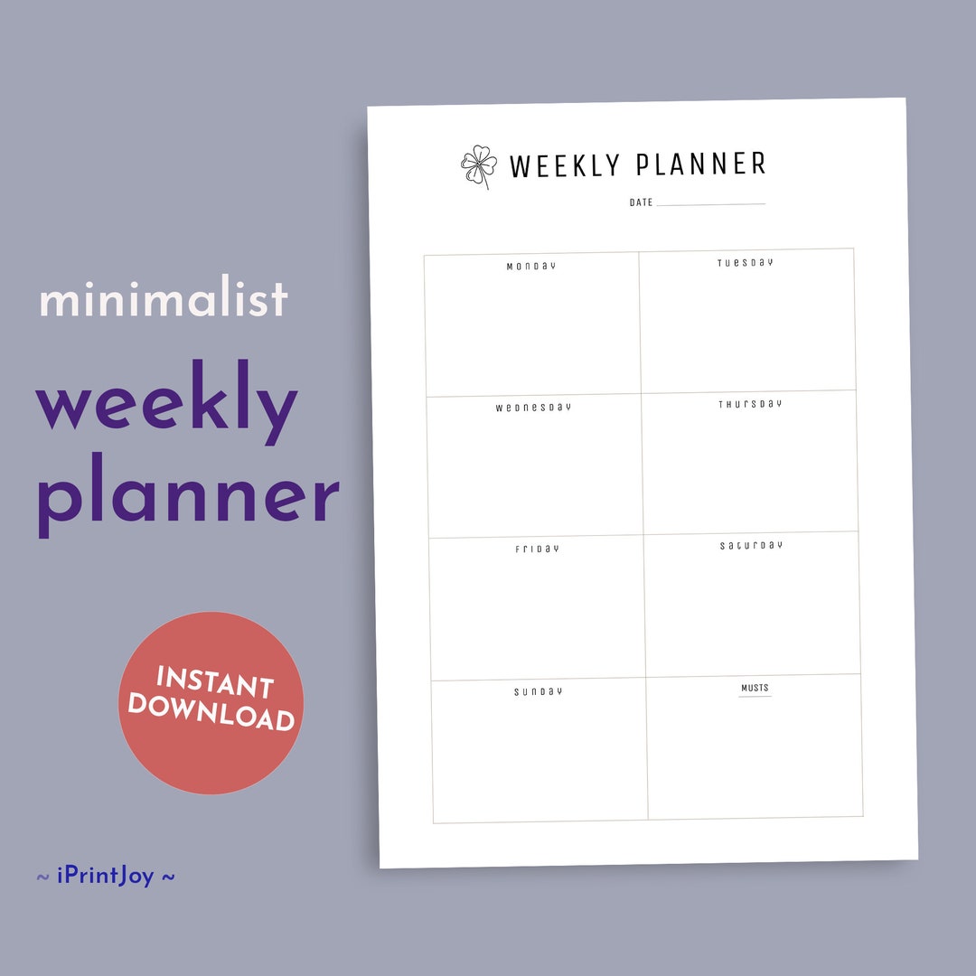 Minimalist Weekly Planner, Printable Weekly Organizer, Digital Planner ...