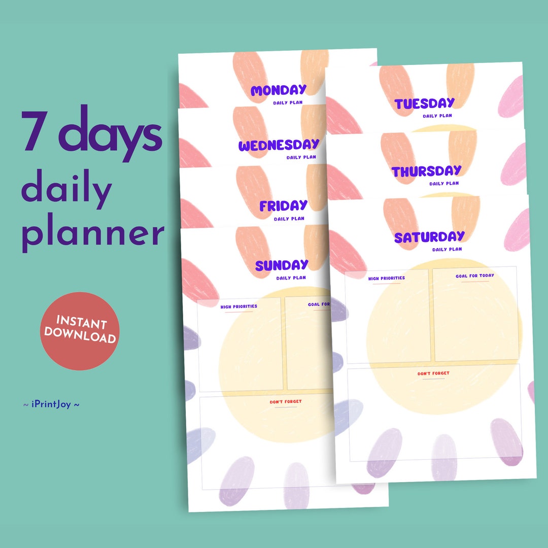 7 Days Daily Planner Sunny, Undated Daily Planner, Daily Planner ...