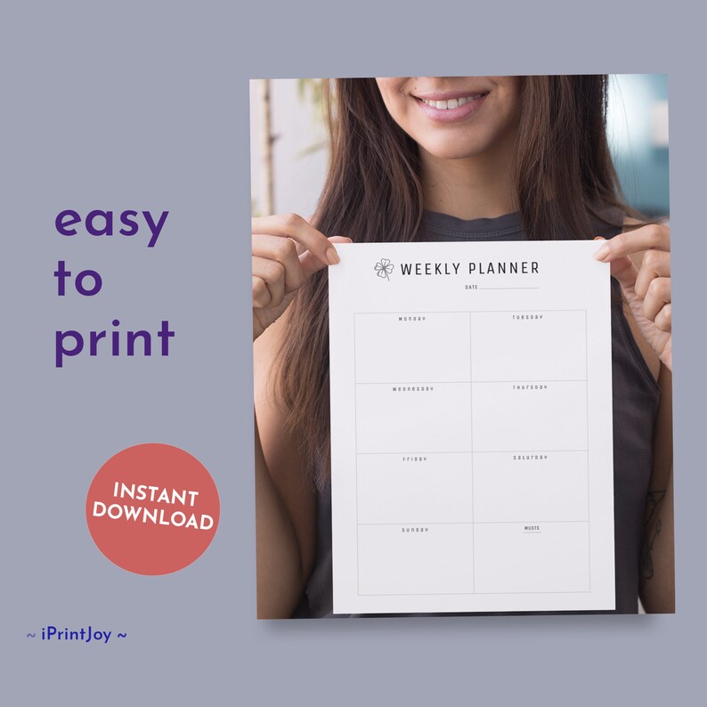 Minimalist Weekly Planner Printable Weekly Organizer Digital - Etsy