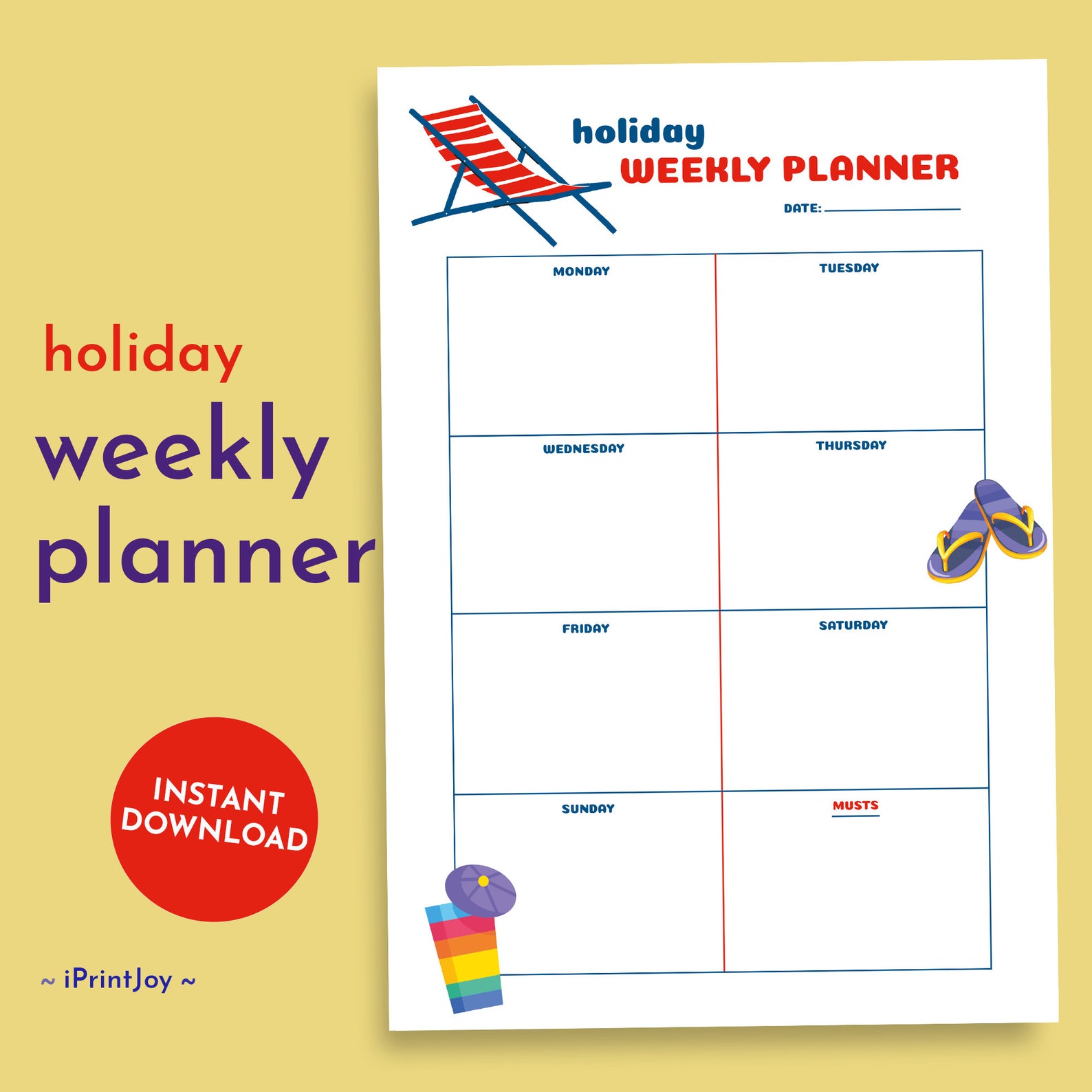 Beach Holiday Weekly Planner: Printable A4/letter Size (digital ...
