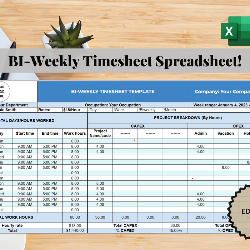 Bi Weekly Time Sheet - Etsy