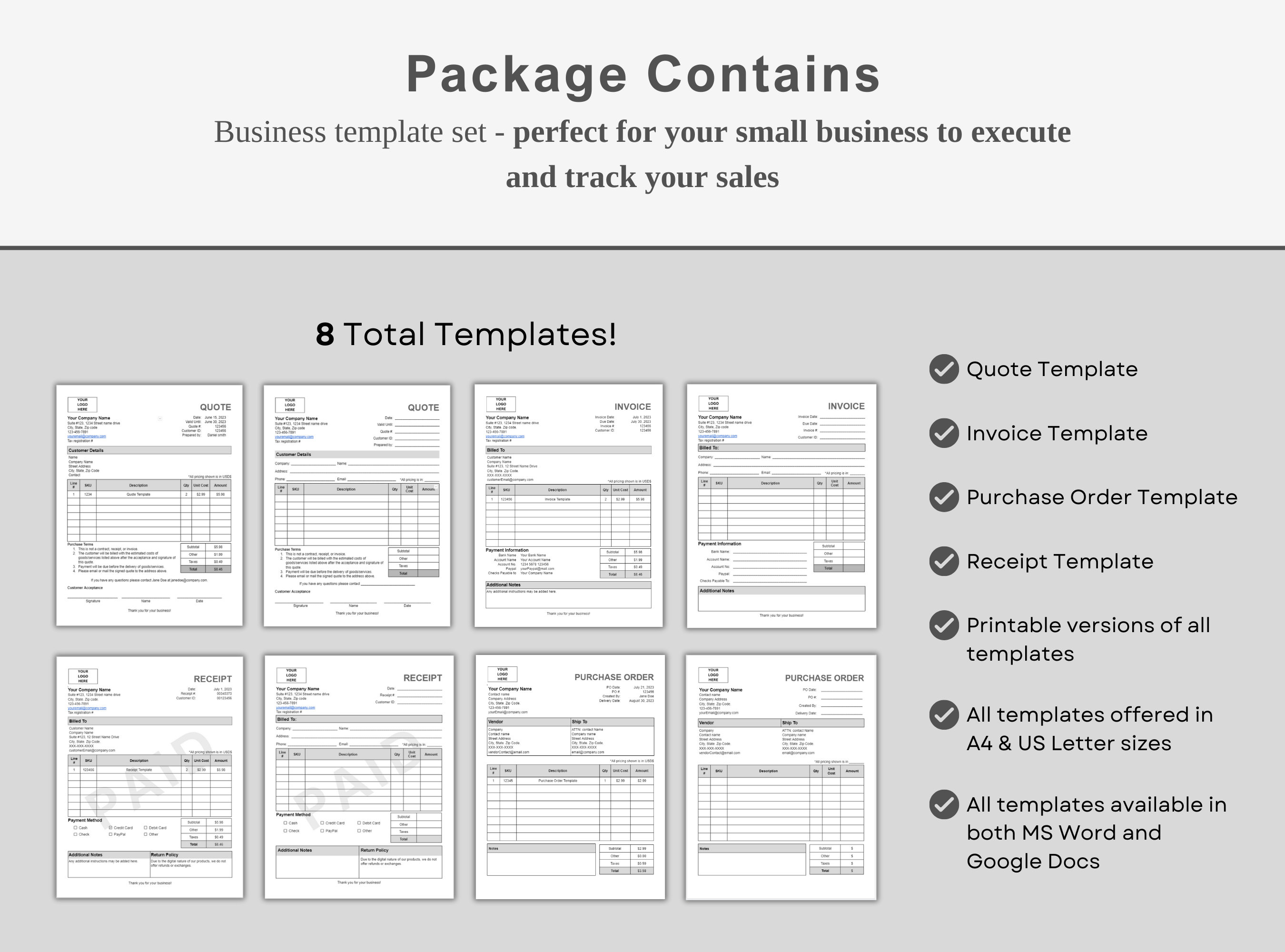 Small Business Starter Kit Templates Package for Word and Google Doc ...