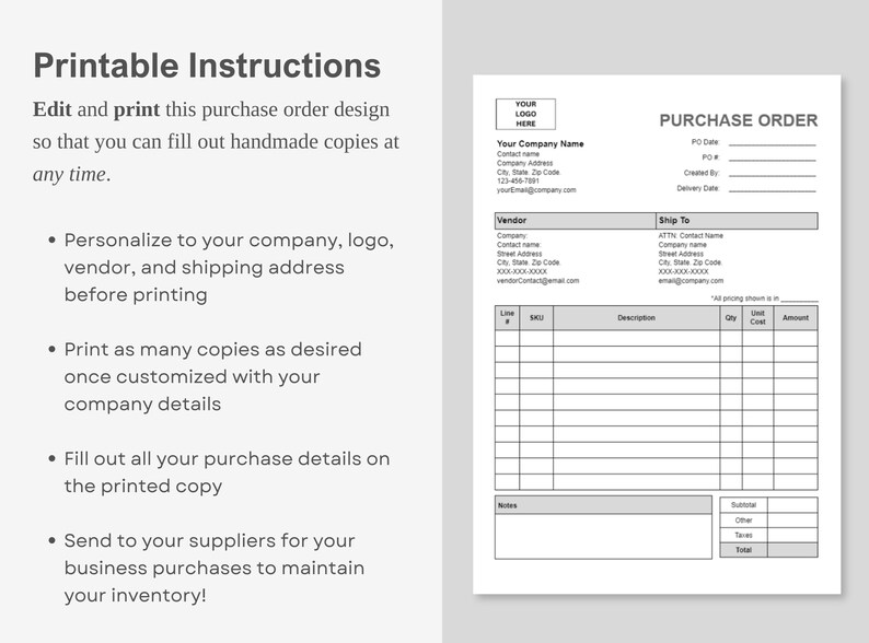 Purchase Order Template Word. Google Docs Purchase Order. Editable ...