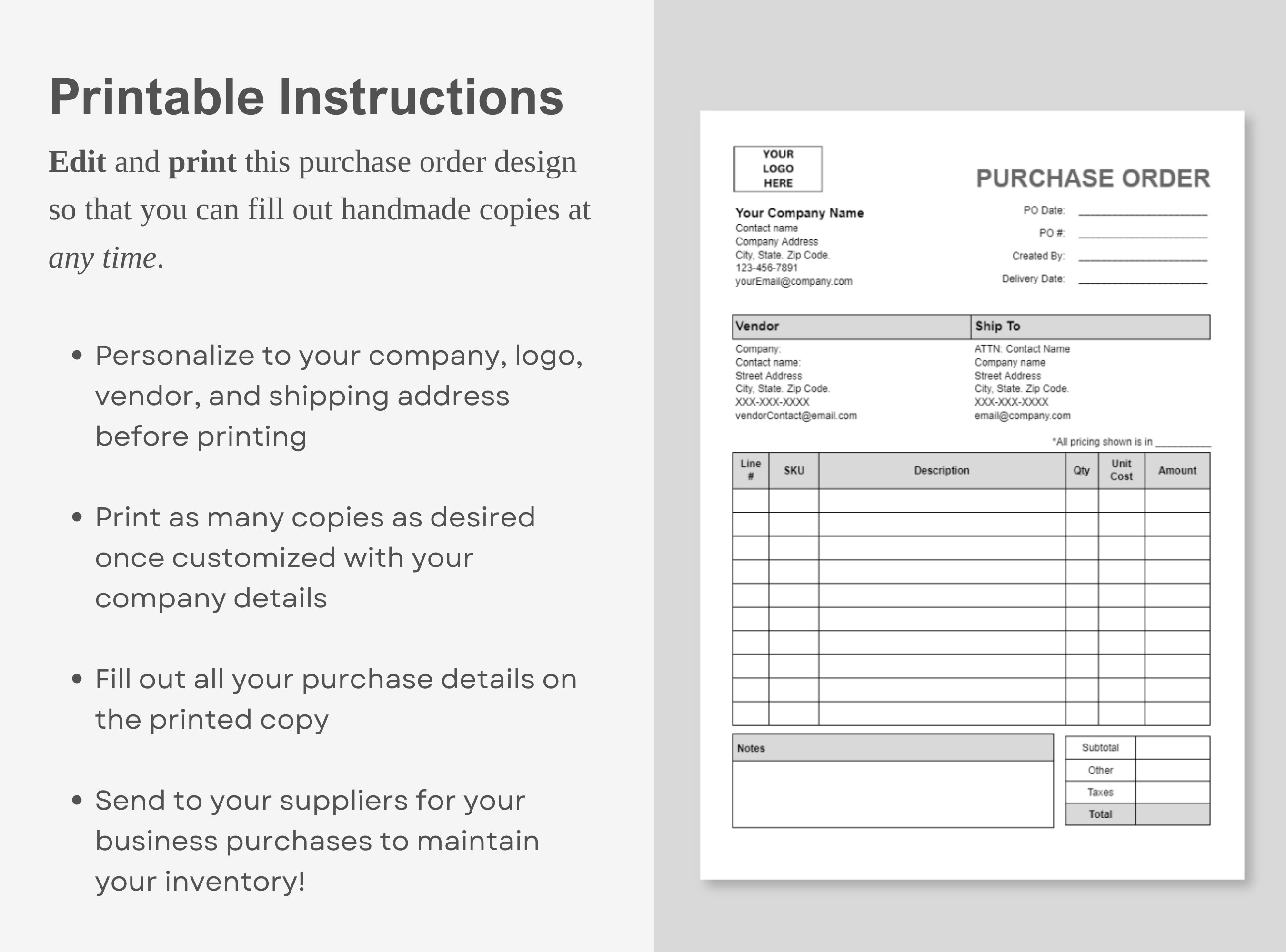 Purchase Order Template Word. Google Docs Purchase Order. Editable ...