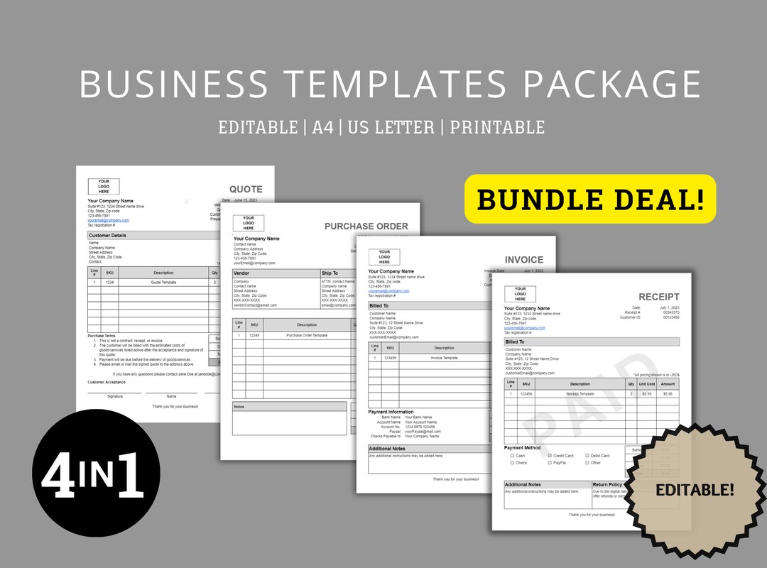 Business Transactions Template Bundle for Word or Google Docs - Etsy