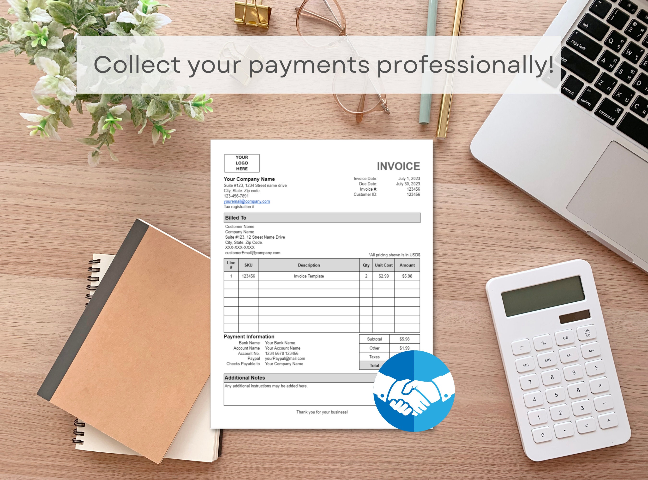 Invoice Template Word - Google Docs Invoice - Editable Business Invoice ...