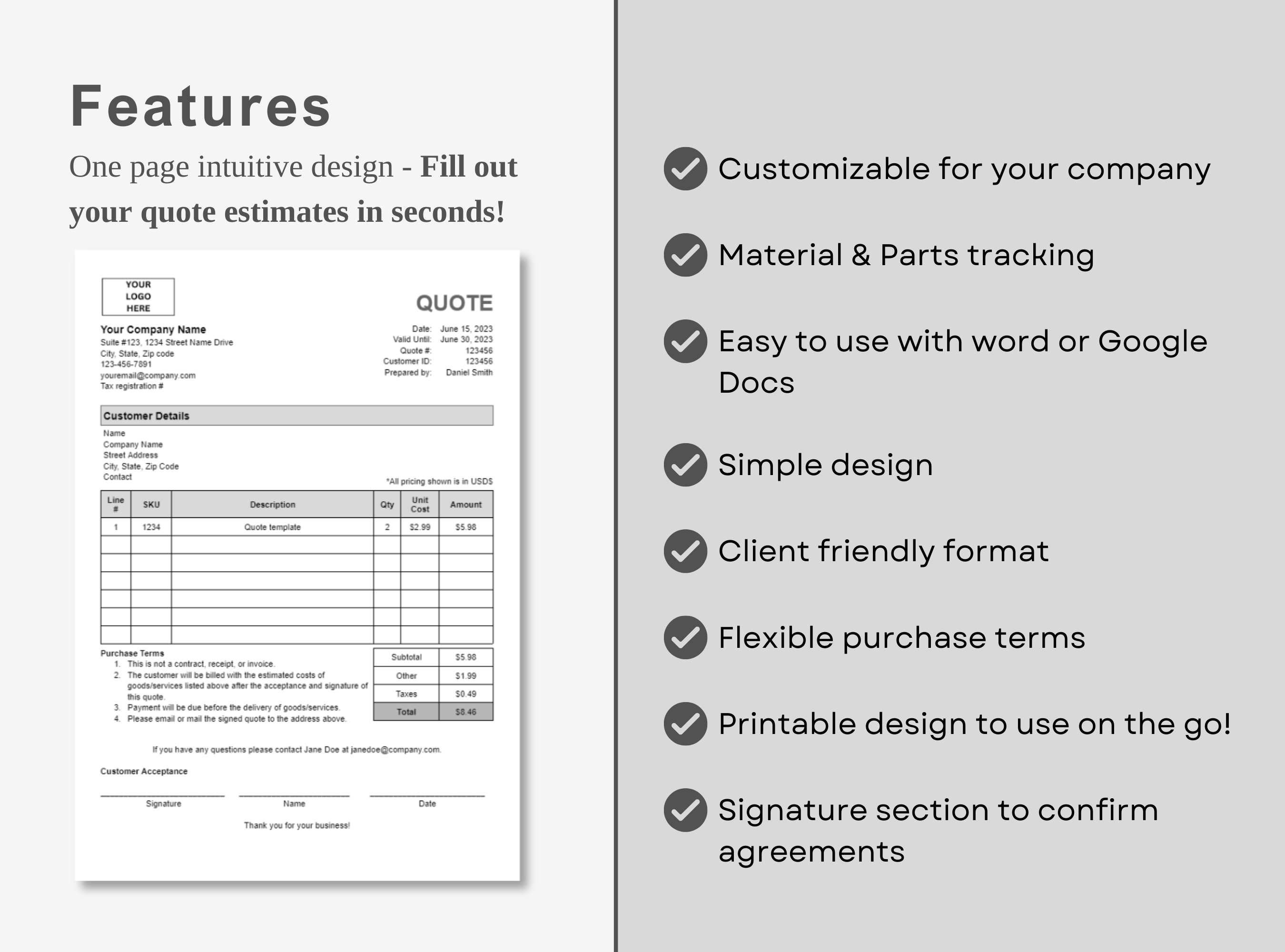 Editable Business Quotation Template. Google Docs Quotation. MS Word ...