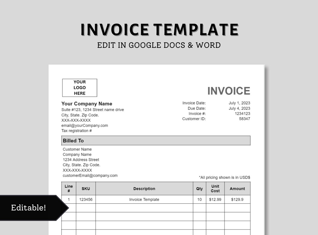 Plantilla de factura Word Factura de Google Docs Factura comercial ...