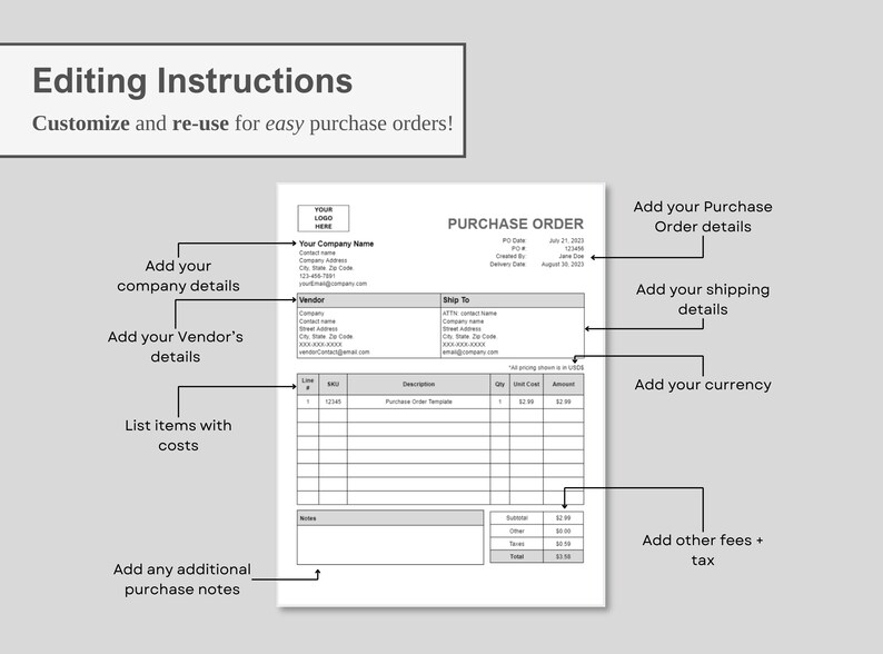 Purchase Order Template Word. Google Docs Purchase Order. Editable ...