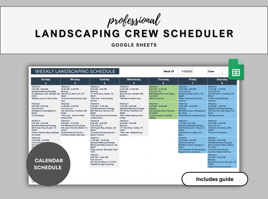 Landscaping Schedule Spreadsheet for Google Sheets. Lawncare ...