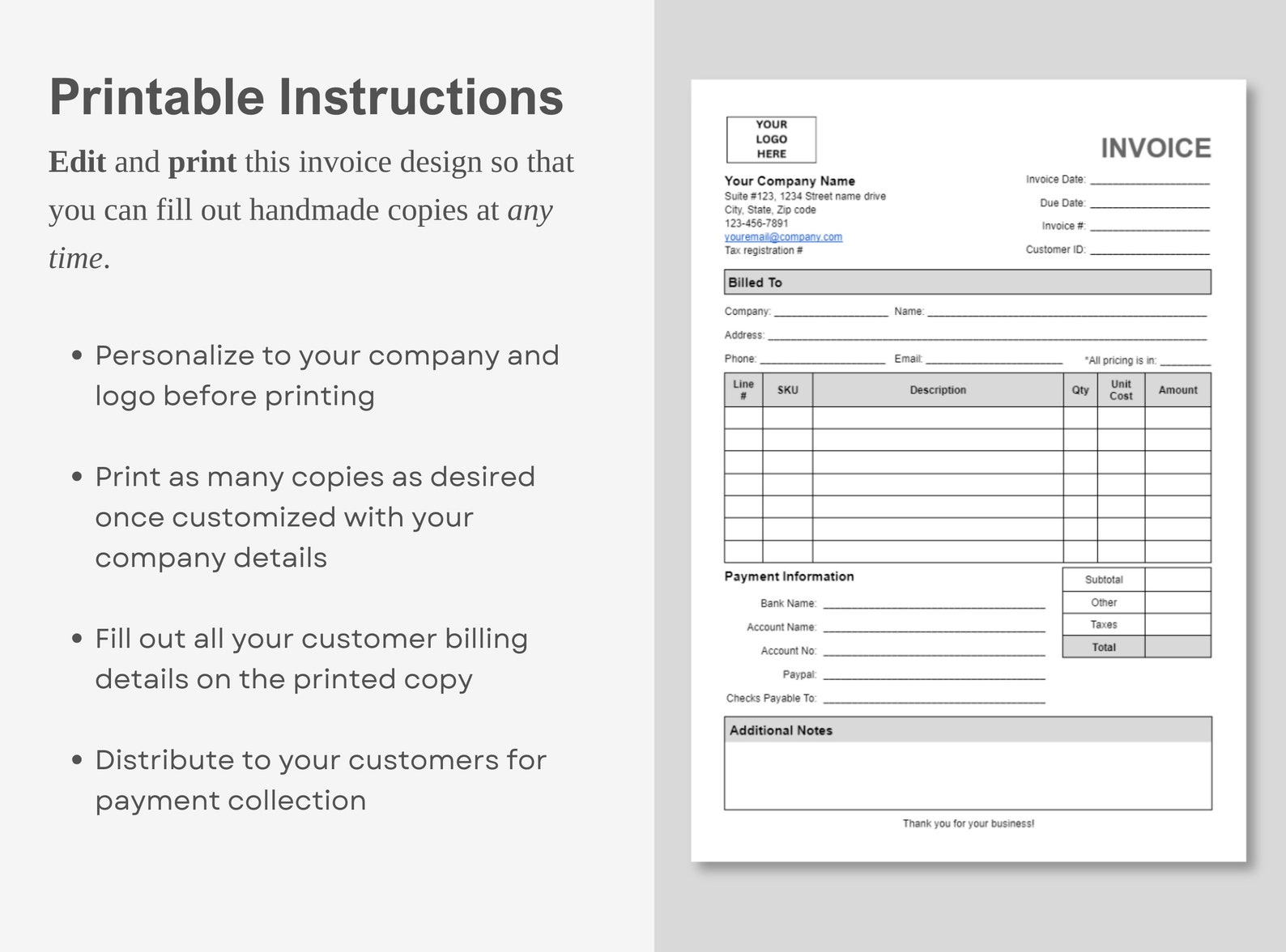 Invoice Template Word - Google Docs Invoice - Editable Business Invoice ...