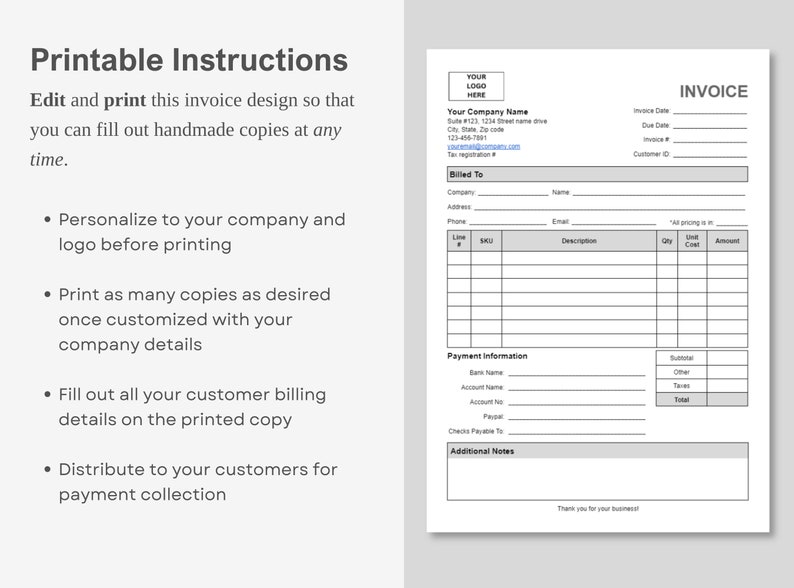 Invoice Template Word - Google Docs Invoice - Editable Business Invoice ...