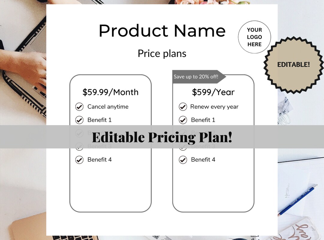 Annual Subscription Pricing Plan Template for Canva, Monthly Membership ...