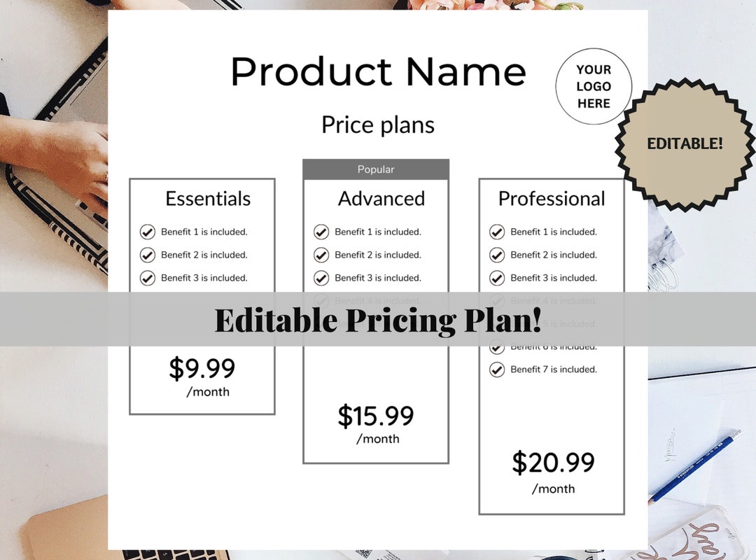 Monthly Business Price Plans Template DIY for Canva, Subscription Based ...