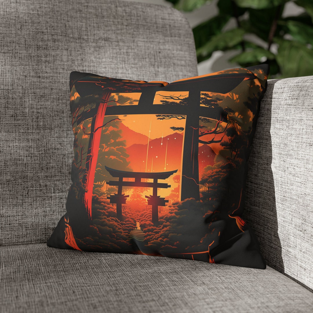Japanese Shrine in Kyoto Pillow Case - Faux Suede Square Pillow Cover ...