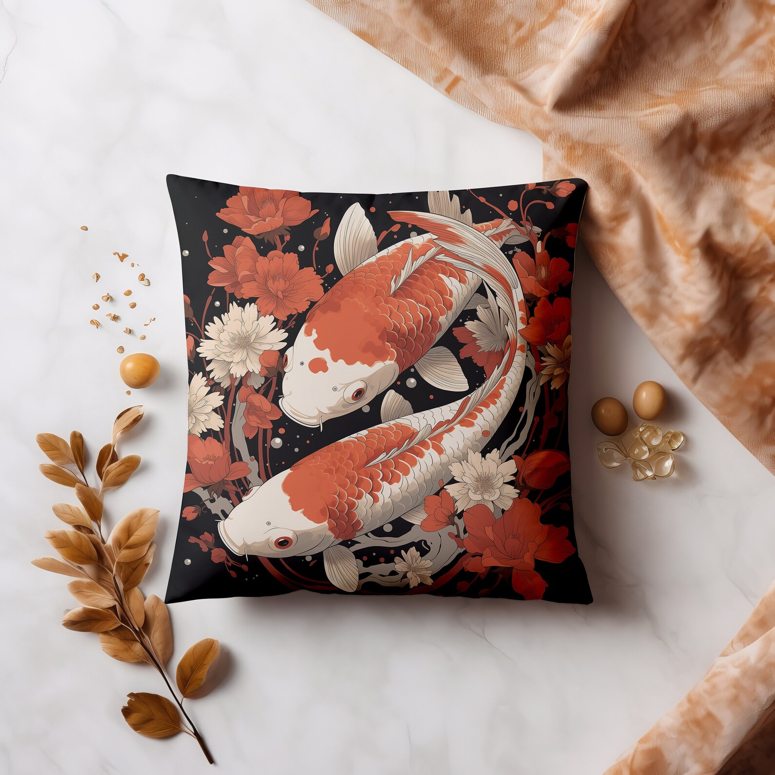 Japanese Koi Fish Pillow Cover Koi Fish Cushion Cover With Asian Design ...