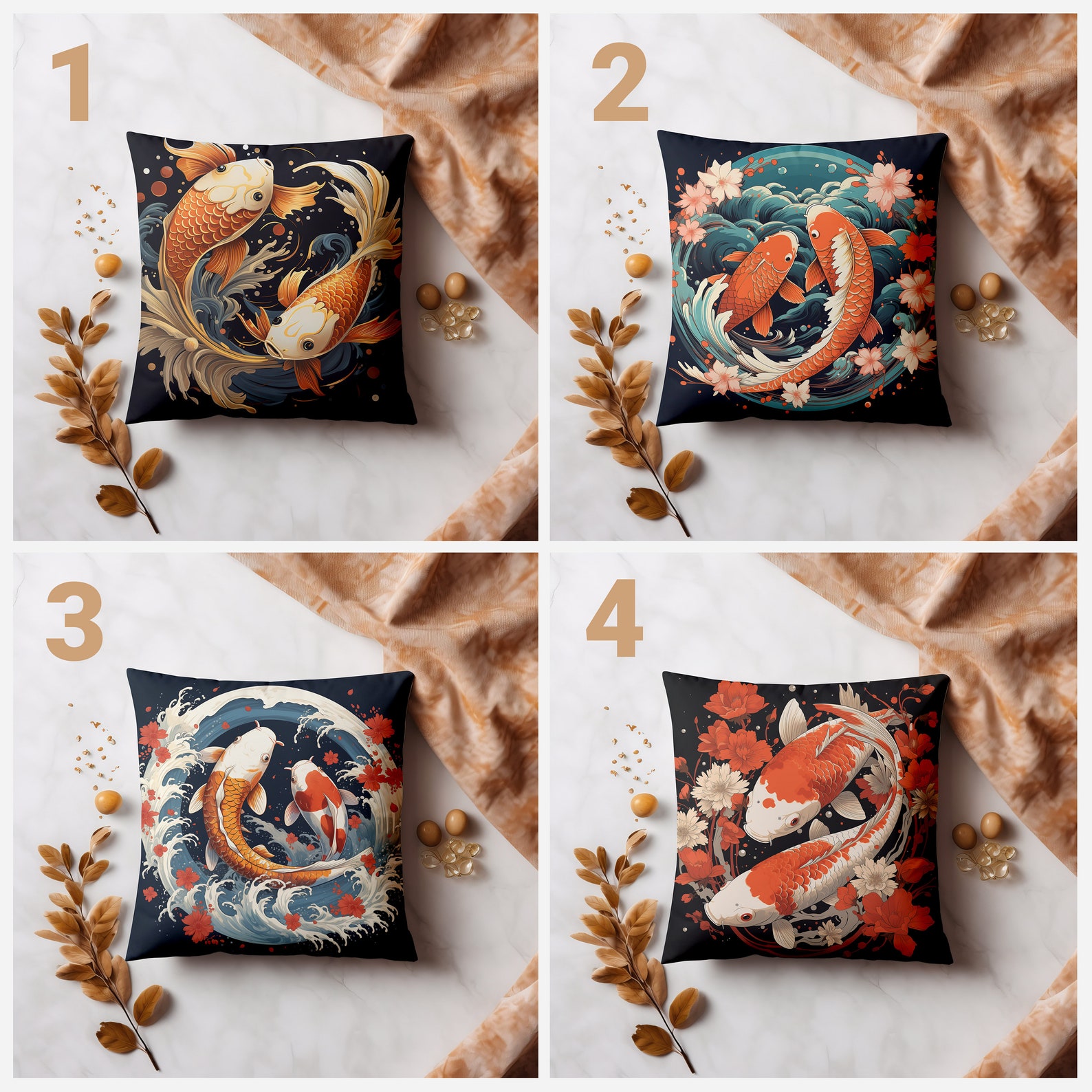 Japanese Koi Fish Pillow Cover | Koi Fish Cushion Cover With Asian ...