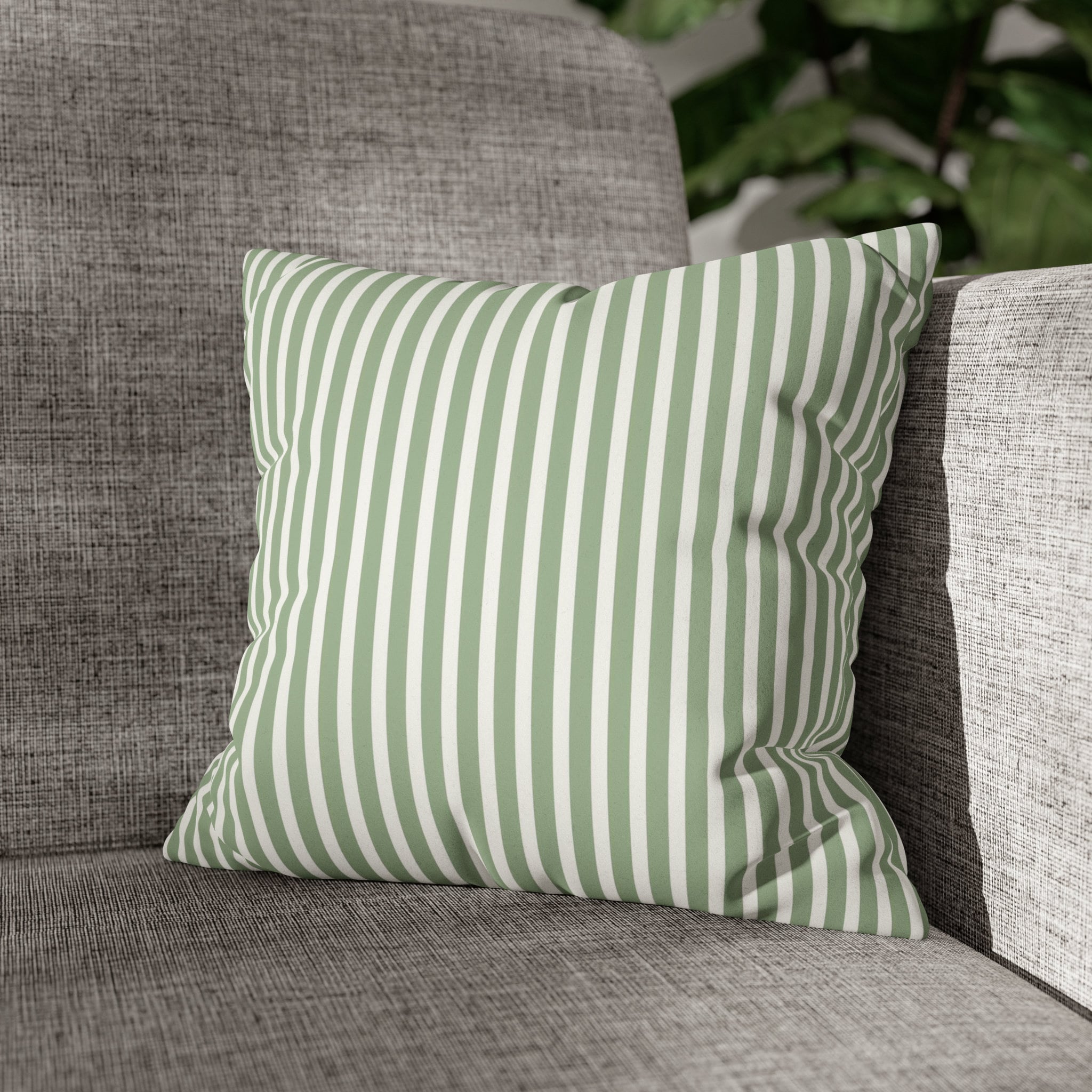 Sage Green Striped Pillow Case - Faux Suede Square Pillow Case - 14x14 ...