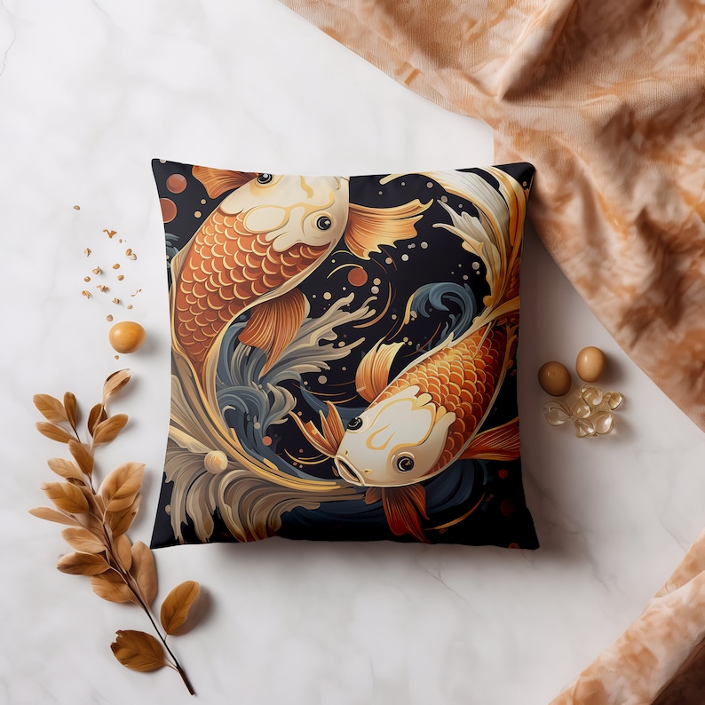 Japanese Koi Fish Pillow Cover | Koi Fish Cushion Cover With Asian ...