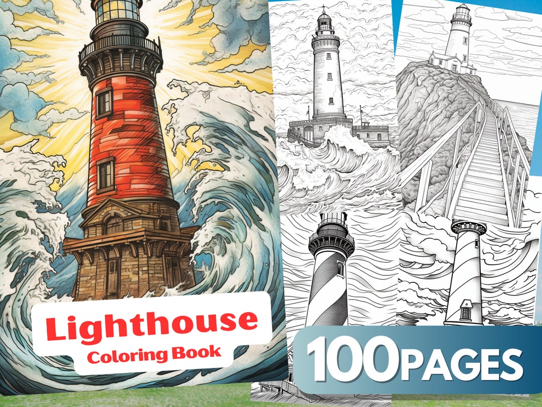 Lighthouse Coloring Book, 100 Pages, Lighthouse Coloring Pages, AI ART ...