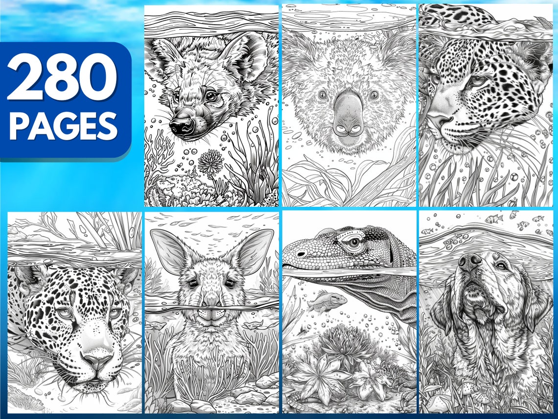 Animals Under Water Coloring Book: 280 Page Wetland Wildlife (PDF) - Etsy