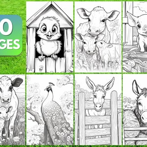 Cute Farm Animals Coloring Book, 150 Pages, Farm Friends Coloring Pages ...